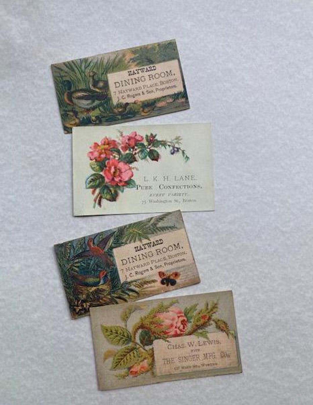 Vintage Calling Cards Beautiful Birds Flowers More -- 4 Cards (lot A7 ...