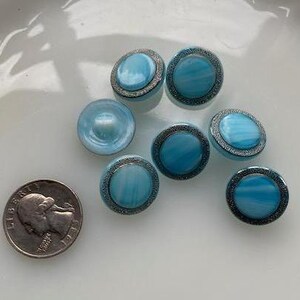 Vintage Czech Glass Buttons -- 3/4" Aqua Blue & Silver Agate-like ...
