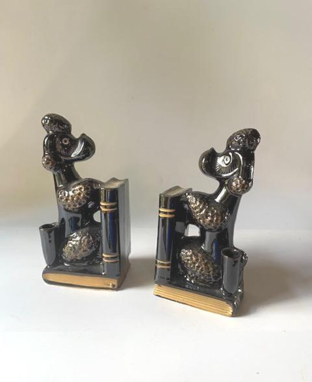 Vintage Black POODLE Mid-century Bookends With Pen Holders - Etsy