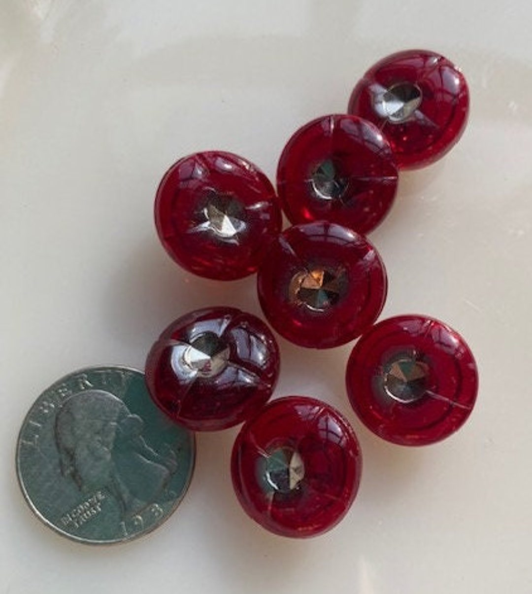 Vintage Czech Glass 3/4 Iridescent Red Buttons 7 - Etsy