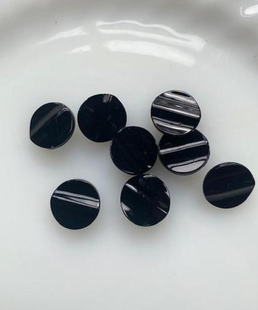 Vintage Czech Black Glass Buttons 3/4 Black Ridges 8 Lot 1T - Etsy