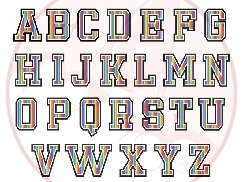 Stripe Font, Rainbow Font, SVG, PNG, Stripe Letter and Numbers, Vector ...