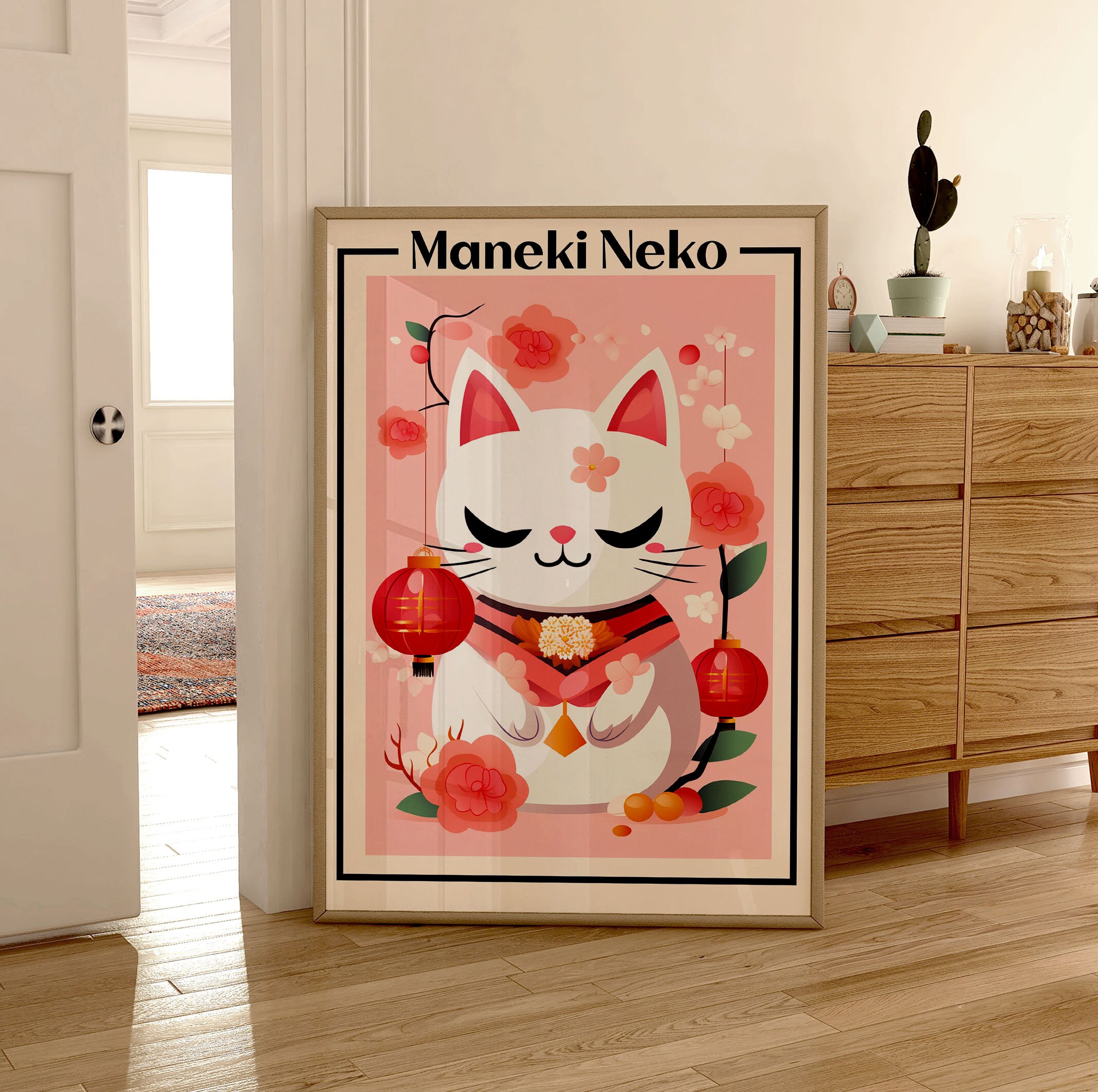 Maneki Meko Cat Print Bedroom Poster Japanese Lucky Cat - Etsy