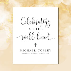 Celebrating A Life Well Lived, Funeral Signs, Memory Table Sign ...