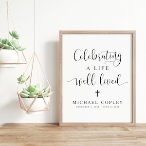 Celebrating A Life Well Lived, Funeral Signs, Memory Table Sign ...