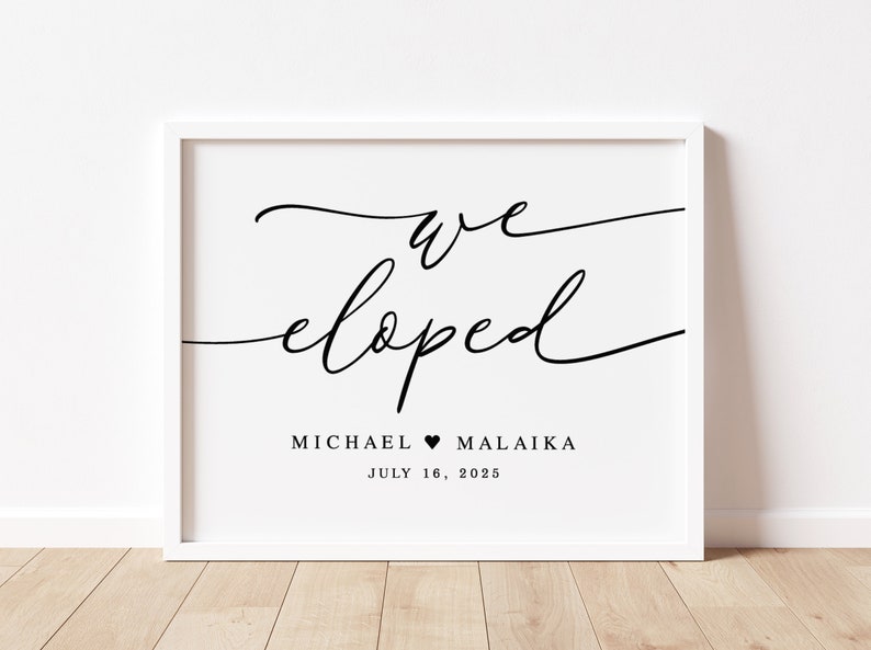 We Eloped Sign: Minimalist Wedding Elopement Printable (instant ...