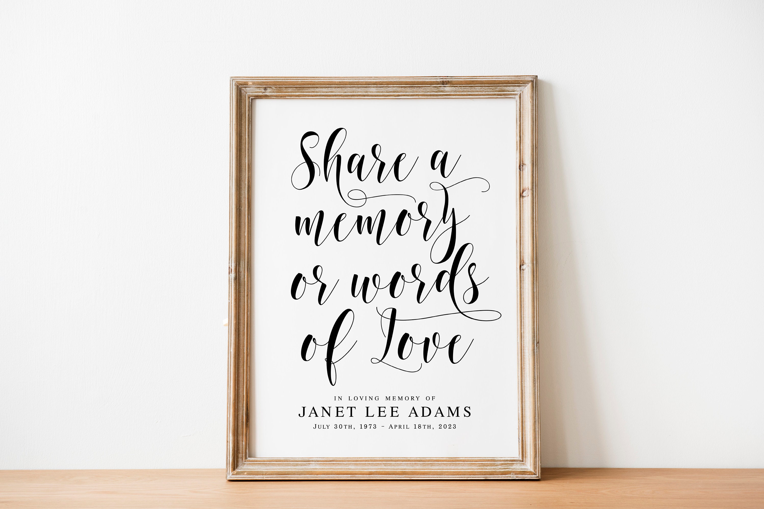 Share A Memory or Words of Love, Celebration of Life Sign, in Loving ...
