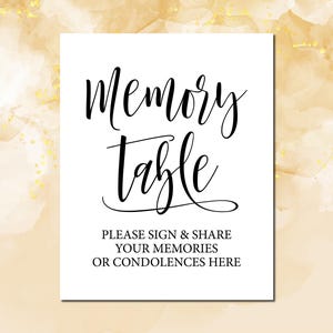 Memory Table Sign, Please Sign and Share Your Memories, Condolence ...