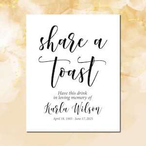 Share A Toast Funeral Sign, Have A Drink in Loving Memory Of, Memorial ...