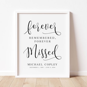 Forever Remembered, Forever Missed, Memorial Printables, Minimalist ...