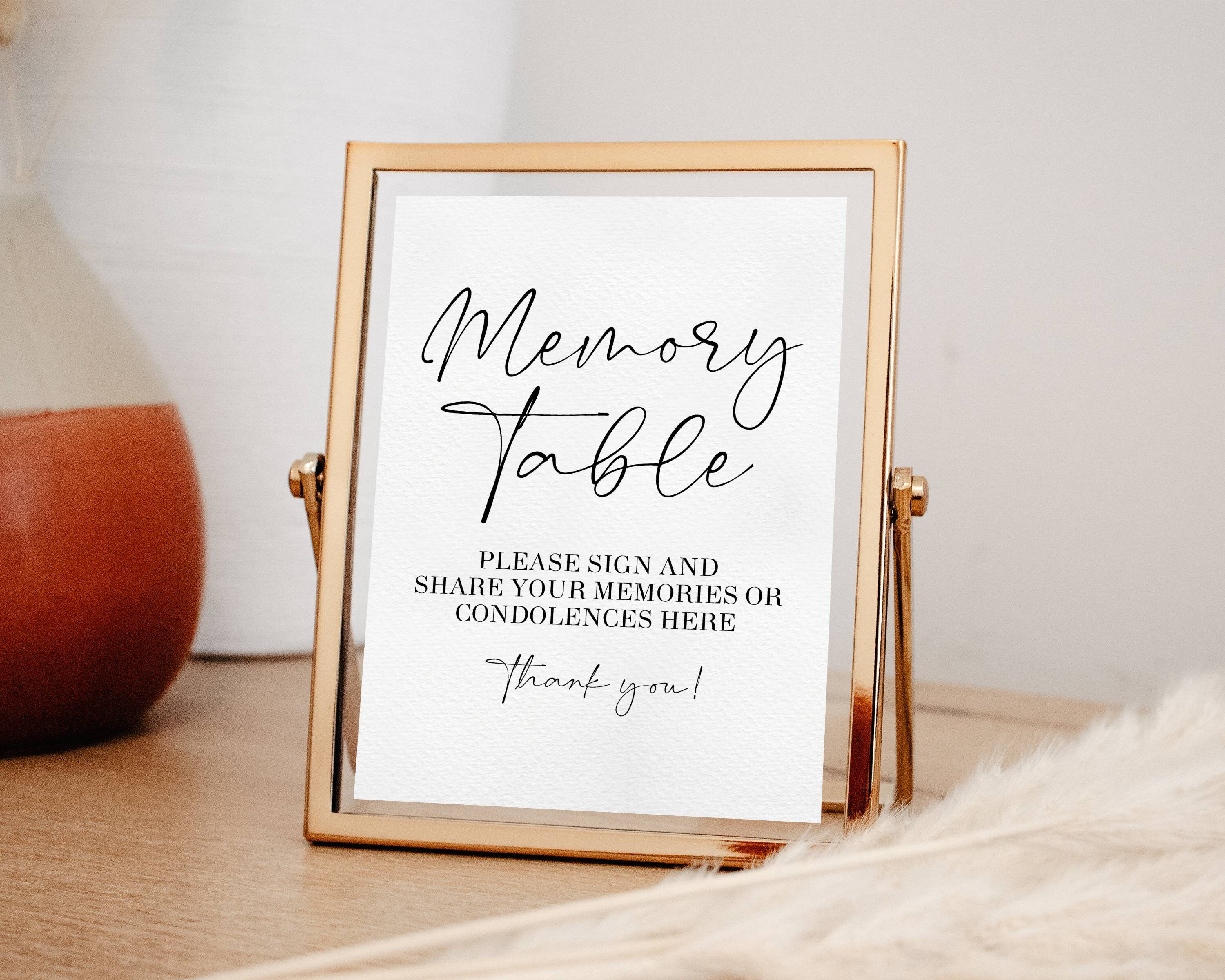Memory Table Sign, Please Sign and Share Your Memories or Condolences ...