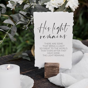 Funeral Memorial Sign: 'his Light Remains' Printable (PDF & JPG) - Etsy