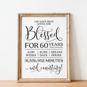 Birthday Signs, You Have Been Loved and Blessed for 60 Years, 60th ...