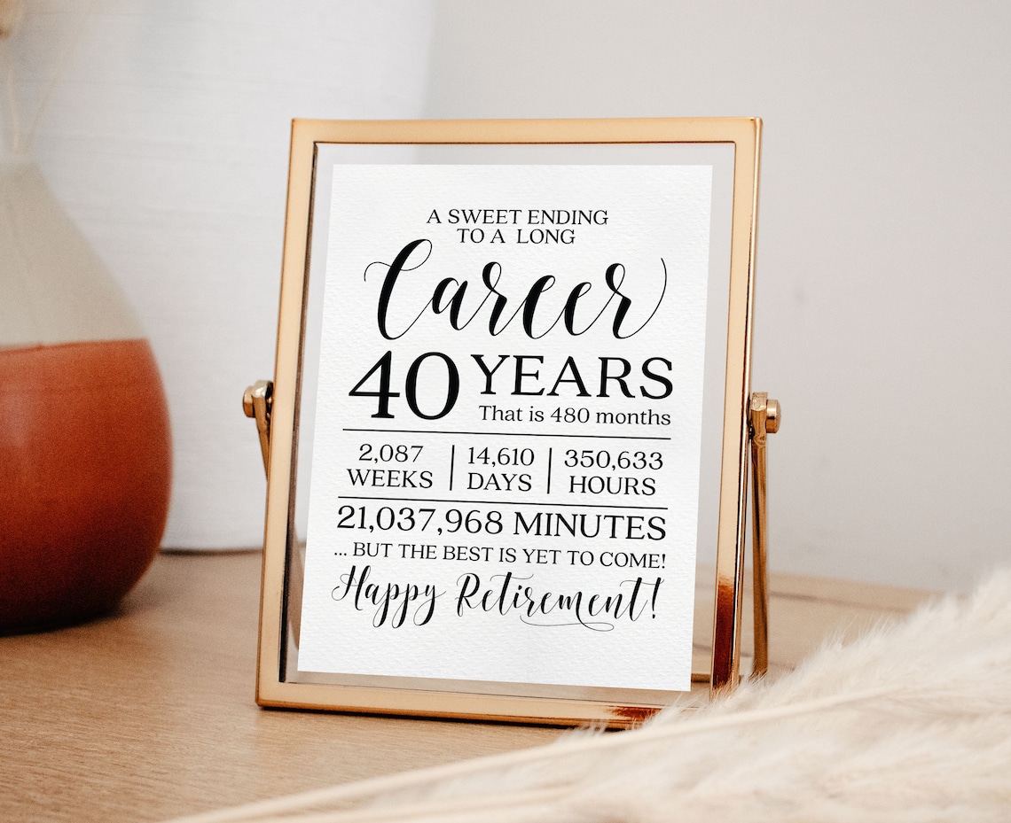 40 Years Retirement Gift Sign: Career Milestone (digital Download) - Etsy