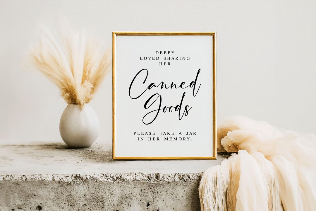 Funeral Memorial Sign: Canned Good Favors Table Decor (digital Download ...