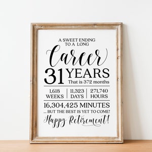 A Sweet Ending to A Long Career, Retirement Gift Sign, 31 Year ...