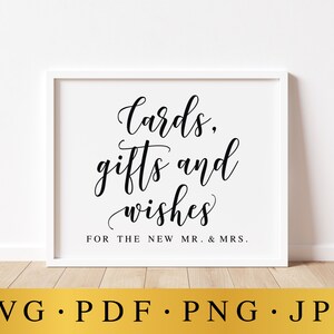 Cards Gifts and Wishes Wedding Sign, New Mr and Mrs (digital Download ...