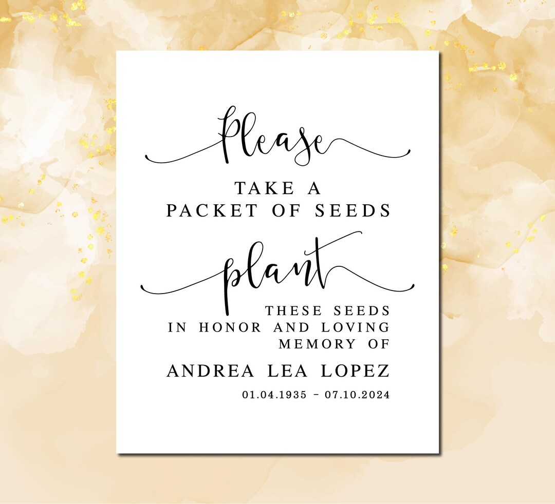 Memorial Seed Packet Sign: Funeral Decor Prints (digital Download) - Etsy