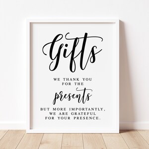 Wedding Gift Table Sign, We Thank You for the Presents, We Are Grateful ...
