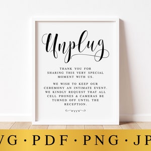Unplug, Wedding Signs, Unplugged Ceremony Sign, Unplugged Wedding Signs ...