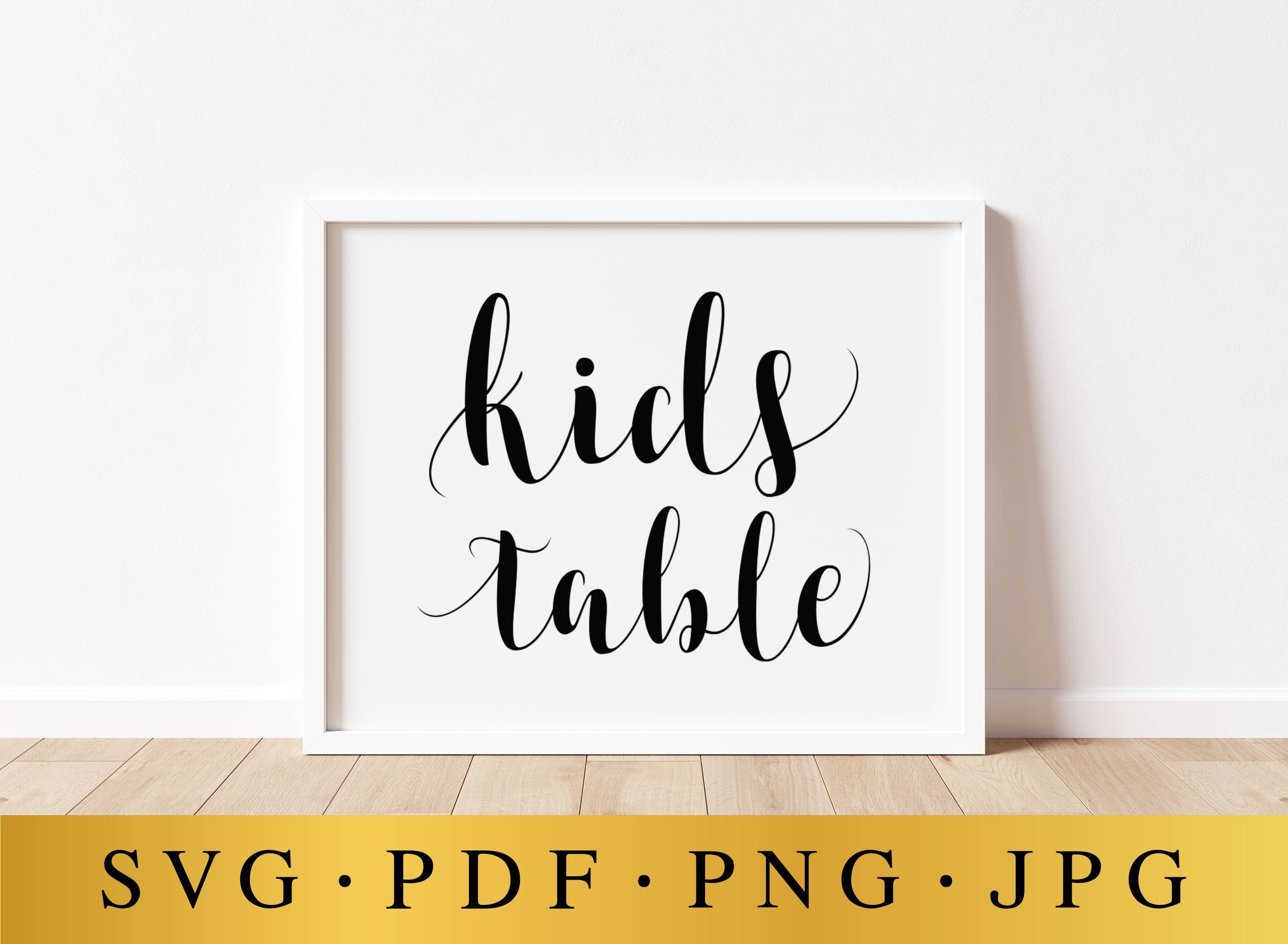 Kid Table Sign, Wedding SVG Signs, Wedding Reception Signs, SVG ...