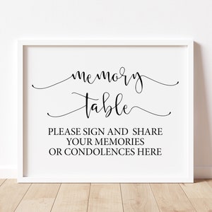 Minimalist Memory Table Sign, Please Sign and Share Your Memories ...