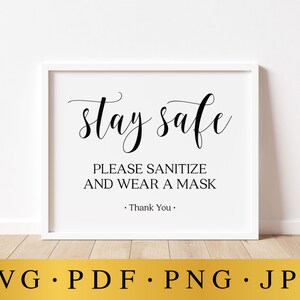 Stay Safe Wedding Sign: Sanitize and Mask Printable (digital Download ...