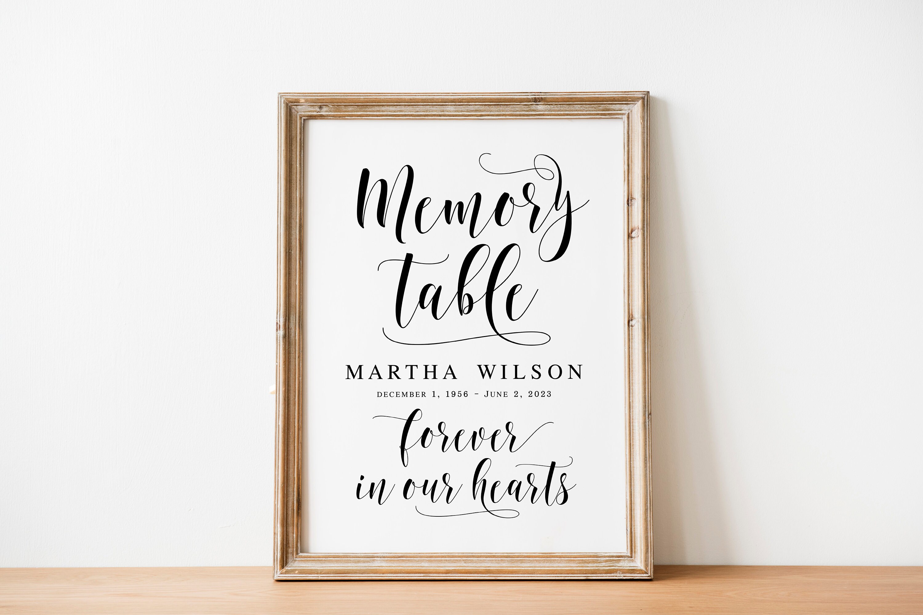 Memory Table Sign, Forever in Our Hearts, Celebration of Life Sign, in ...