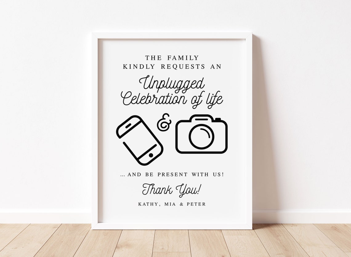 Unplugged Celebration of Life Sign, Funeral Signs, Memorial Sign ...
