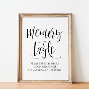 Memory Table Sign, Please Sign and Share Your Memories, Condolence ...