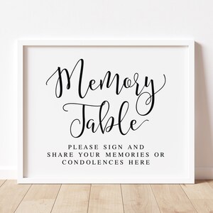 Memory Table Sign, Please Sign and Share Your Memories, Condolences ...