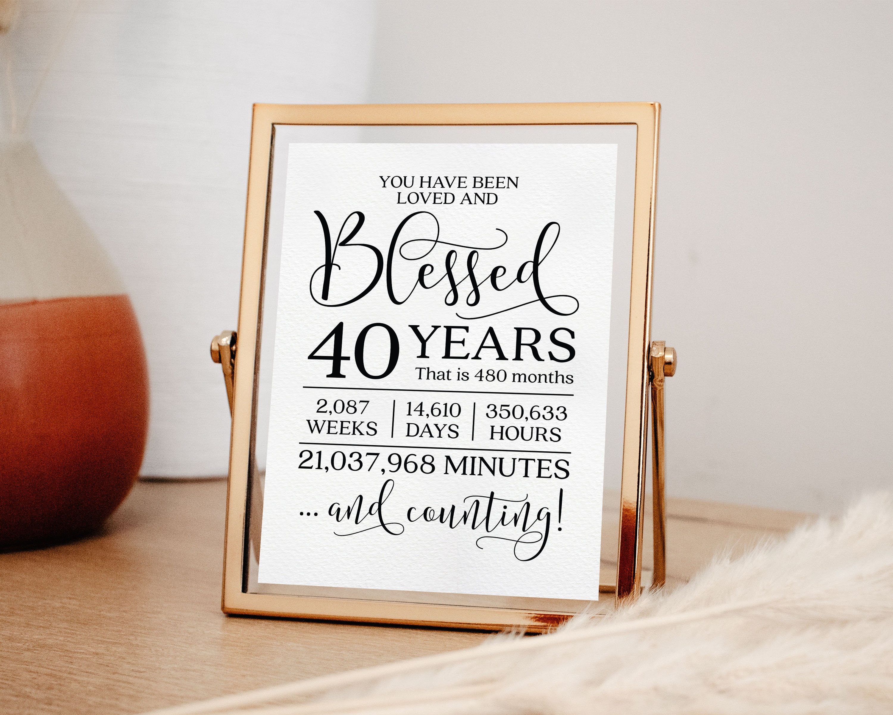 40th Birthday Gift Sign: Loved and Blessed Printable (PDF & JPG) - Etsy