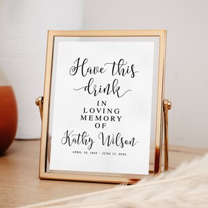 Memorial Drink Sign: Have This Drink in Loving Memory of (PDF & JPG) - Etsy
