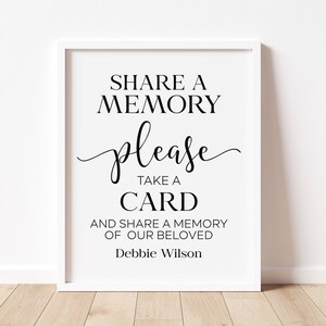 Memory Card Sign, Please Take A Card, Share A Memory, Memorial Signs ...