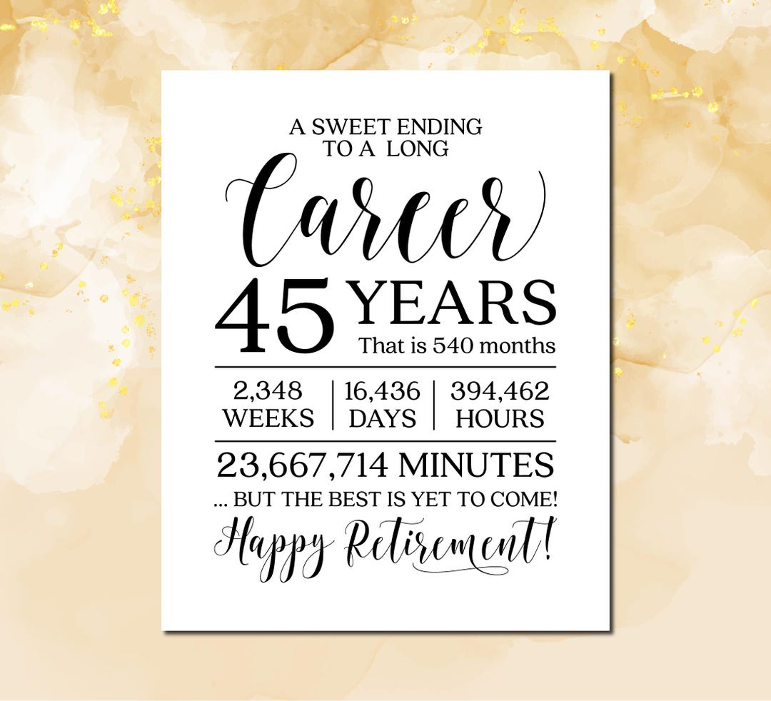 45 Years Retirement Gift Sign: Career Print (JPG, PDF) - Etsy
