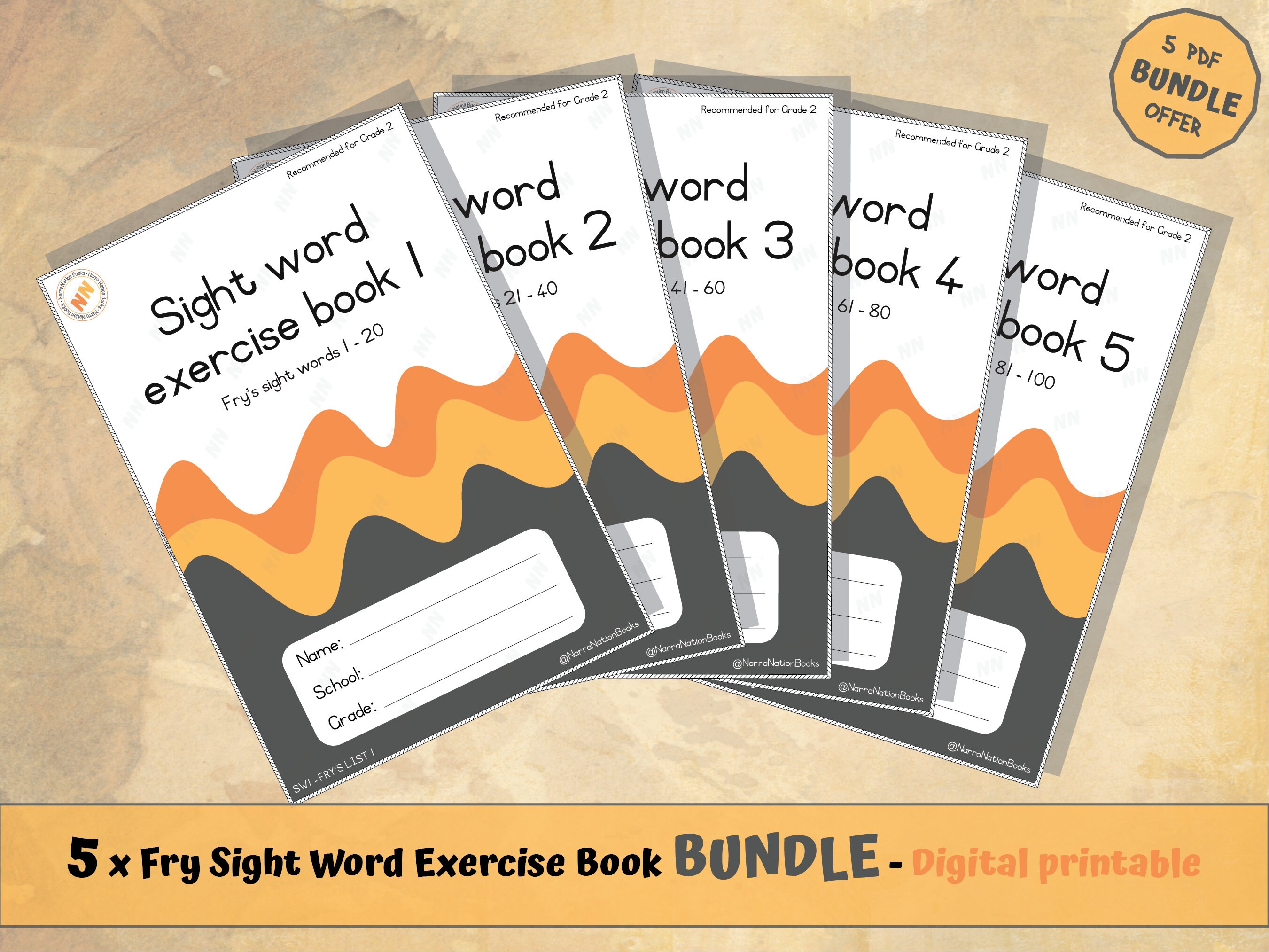 100 Fry Sight Words Exercise Worksheet Bundle - 5 Digital PDF ...