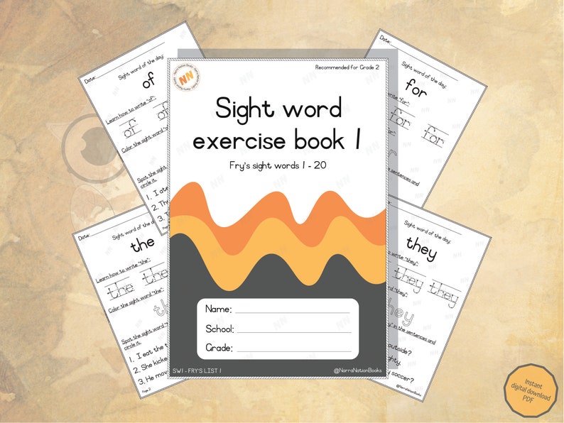100 Fry Sight Words Exercise Worksheet Bundle - 5 Digital PDF Printables for Kids. Teachers ...