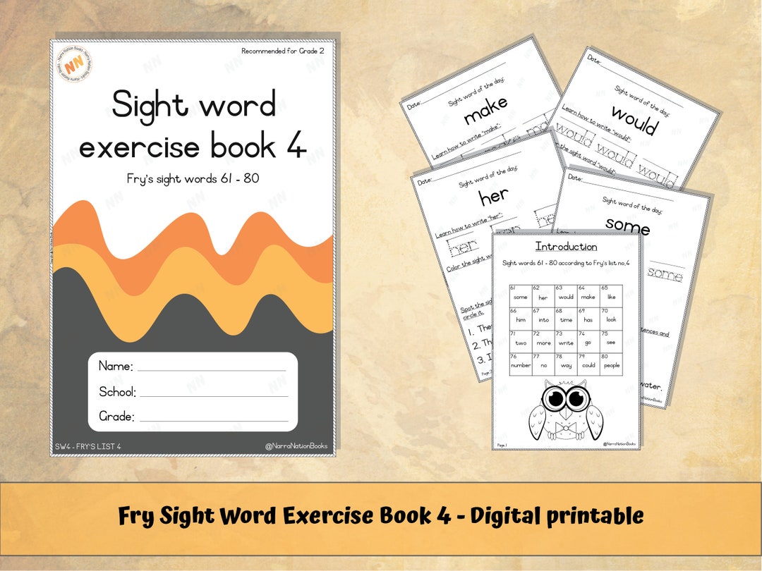 20 Sight Words of Fry's Sight Word List. Teaching Resource Workbook 4 ...