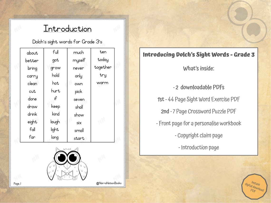 Dolch Sight Words Printable Worksheets for Grade 3 Learners - Etsy