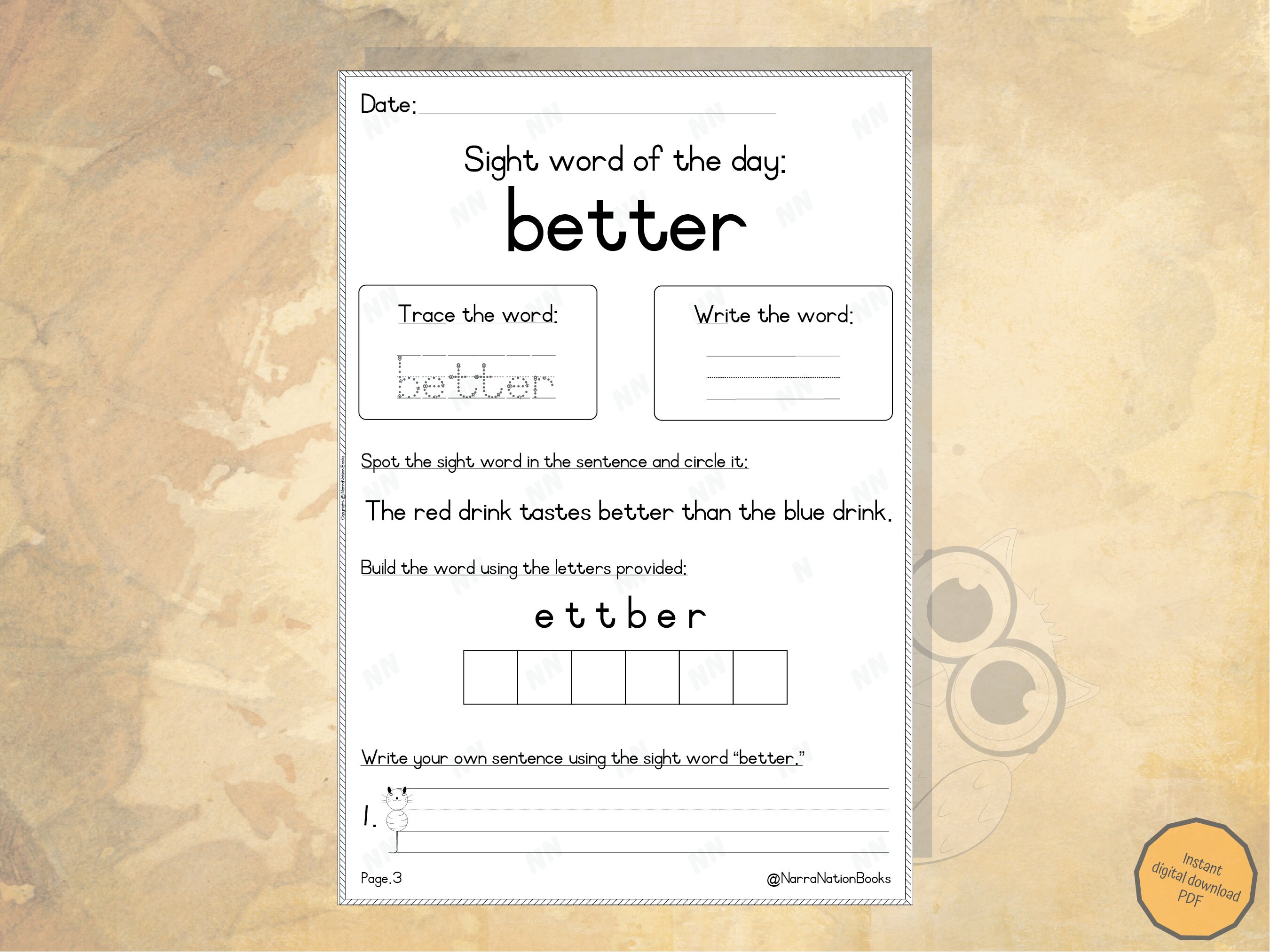 Dolch Sight Words Printable Worksheets for Grade 3 Learners With 7 ...