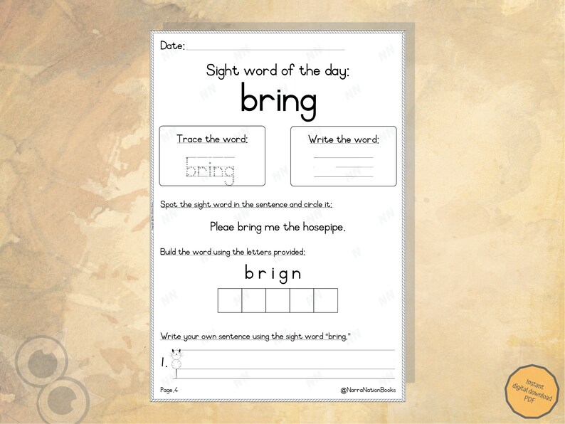 Dolch Sight Words Printable Worksheets for Grade 3 Learners With 7 ...