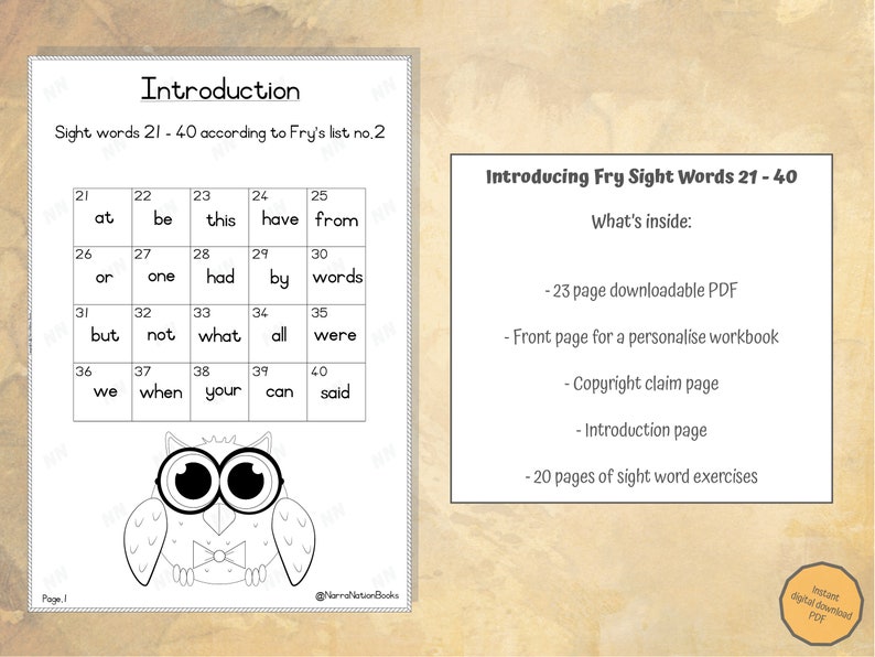 20 Sight Words of Fry's Sight Word List. Teaching Resource Workbook 2 ...