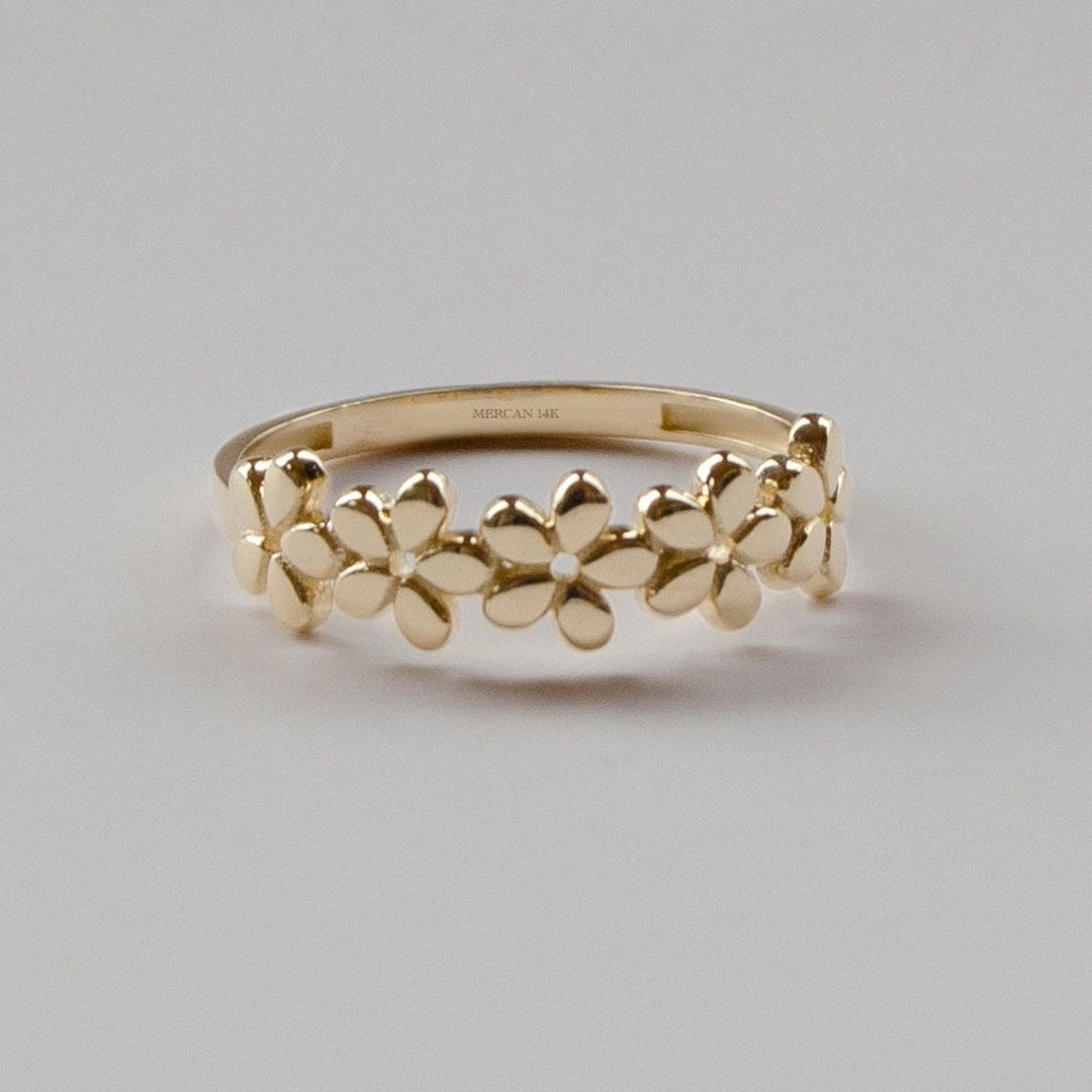14k Solid Gold Daisy Ring | Minimalist Ring Real Gold | Dainty ...