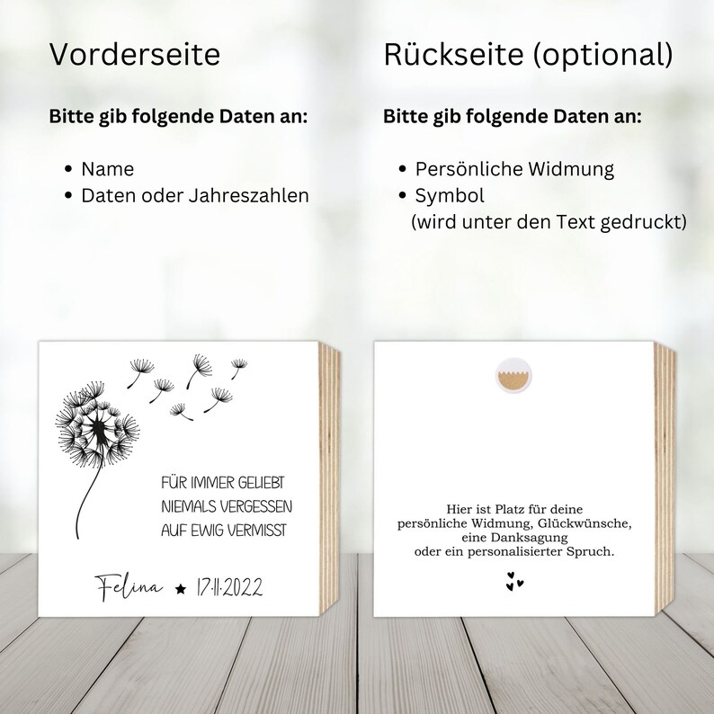 Trauerbild // Wandbild aus Holz // Pusteblume // Andenken an ...