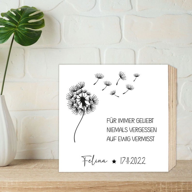 Trauerbild // Wandbild aus Holz // Pusteblume // Andenken an ...
