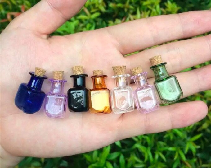 Potion Bottle 7 Mini Small Coloured Glass With Cork: 2ml, Glass Bottles ...