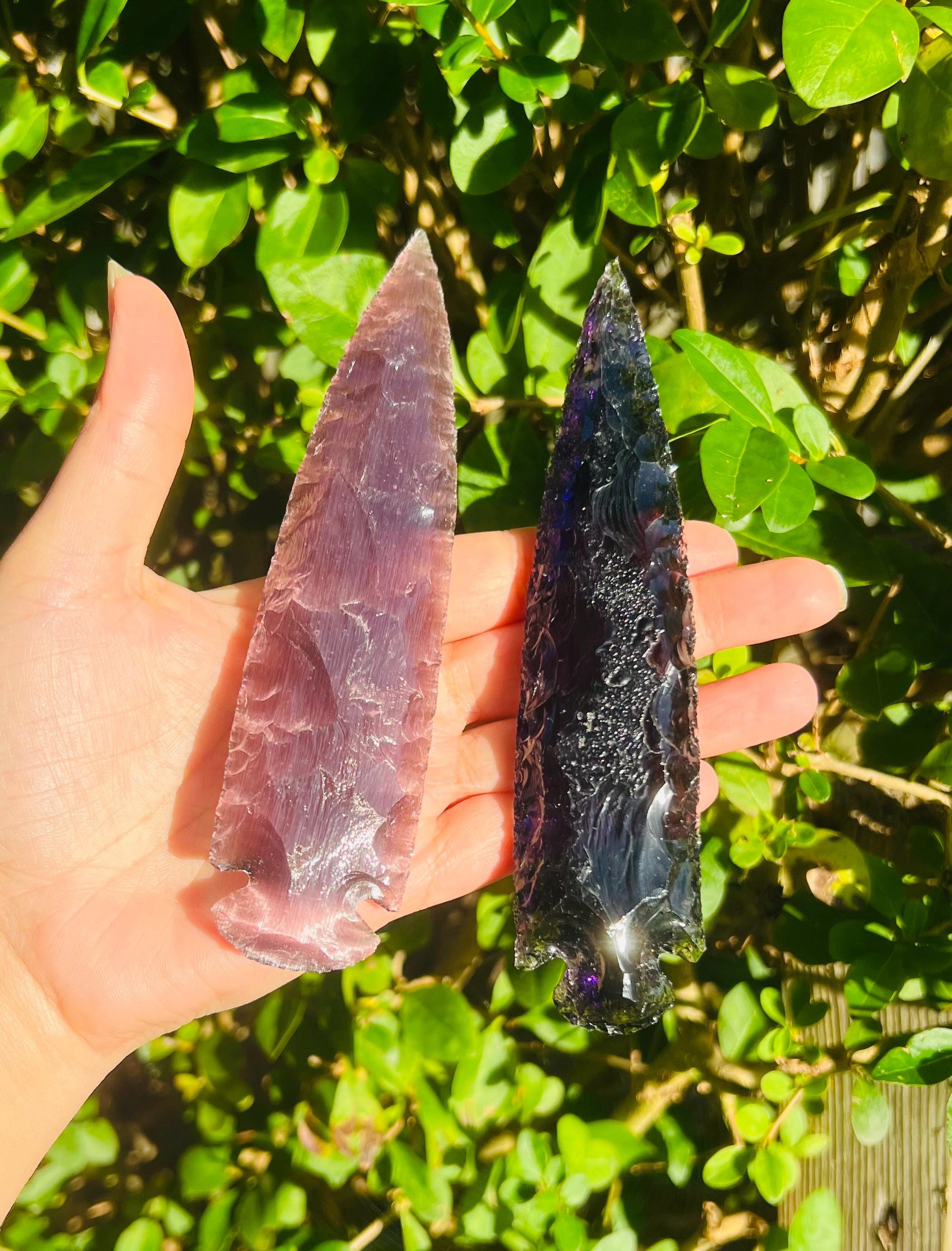 Large Coloured Obsidian Blue Obsidian, Crystal Arrowhead , Rose Quartz Arrowhead, Amethyst ...