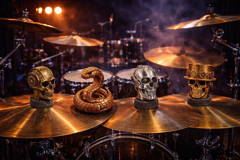 Steampunk Cymbal Toppers & Fasteners | Mechanical Skull Drum Kit ...