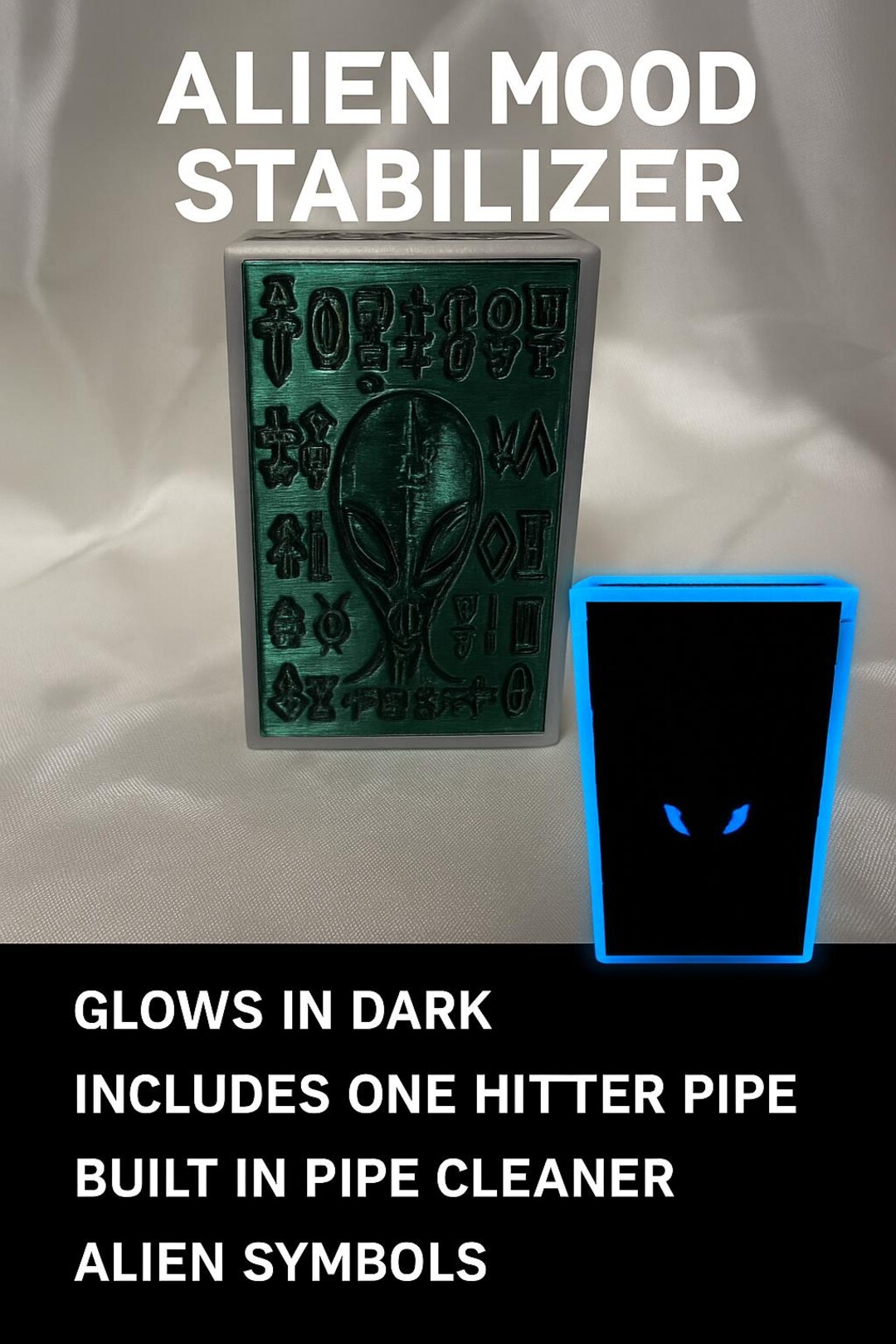 Alien Mood Stabilizer | Glow-in-the-dark Dugout One Hitter Box With Built-in Pipe Cleaner ...