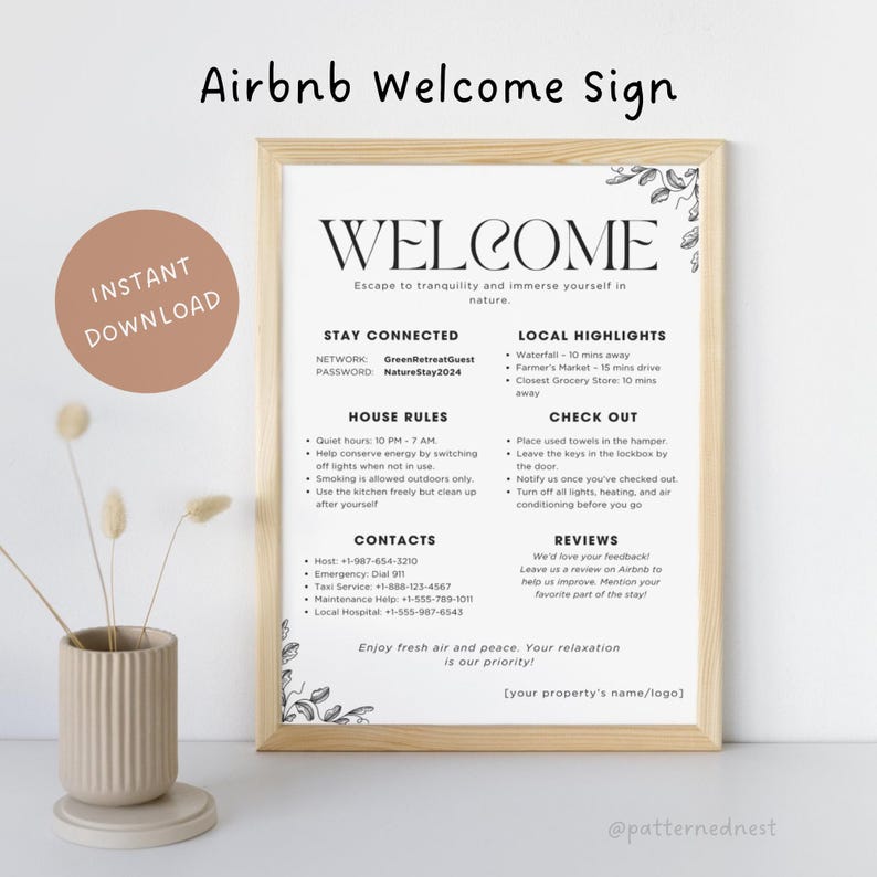 Airbnb Welcome Sign Template Printable Welcome Poster for Guests Rental ...